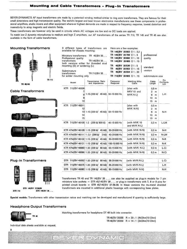 Beyer Dynamic Transformers Mount Cable 1969 | PDF | Transformer | Amplifier
