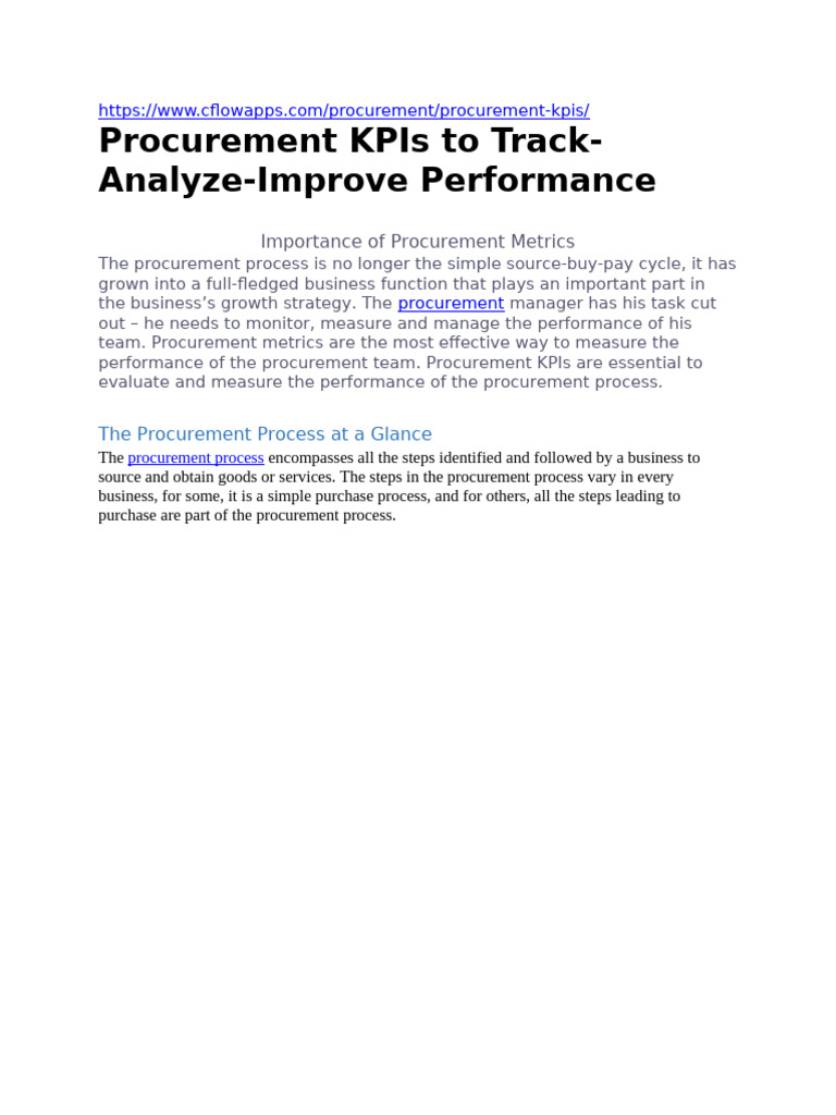Procurement KPIs for Performance Tracking | PDF | Performance Indicator ...