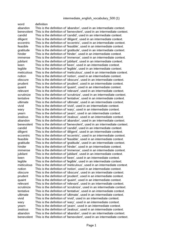 Intermediate English Vocabulary 500 | PDF | Lexicography ...