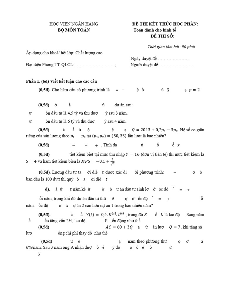 2 đề toán 1 2024 clc | PDF