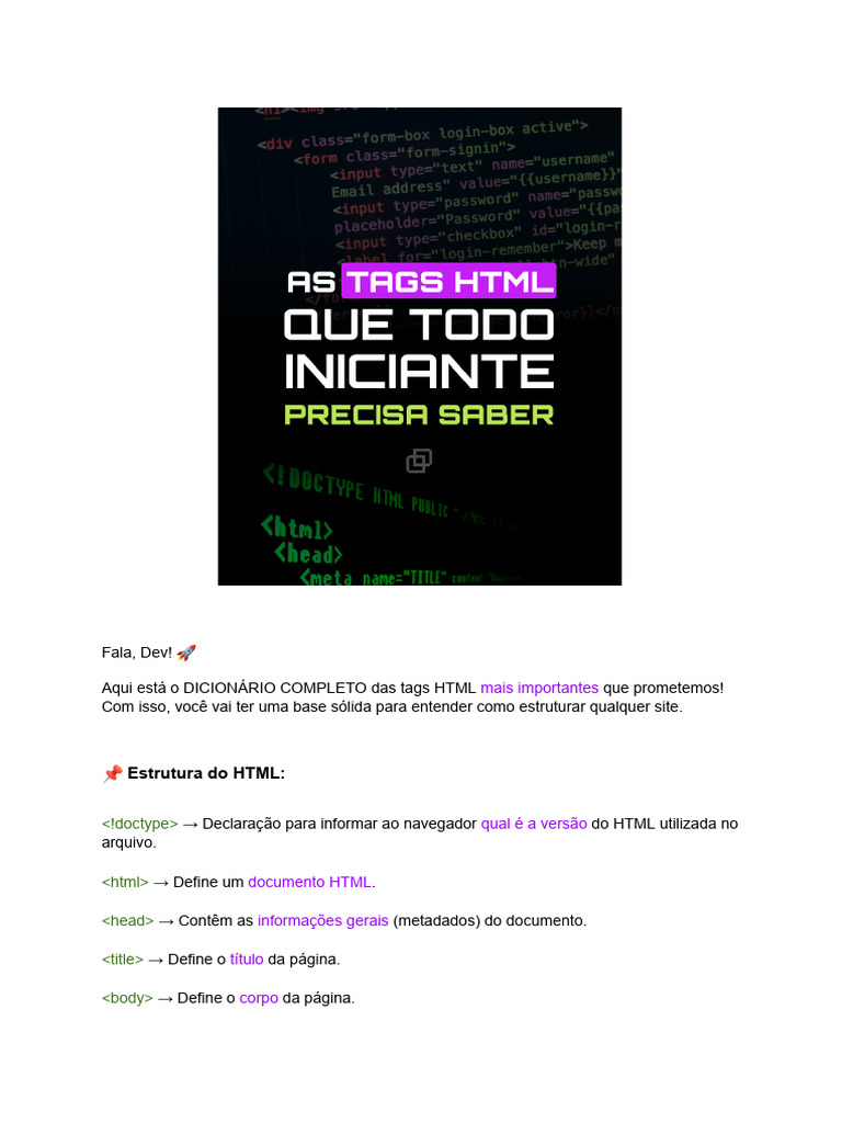 Dicionário de Tags HTML | PDF
