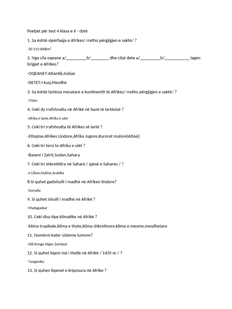 Pyetjet Per Gjeografi | PDF