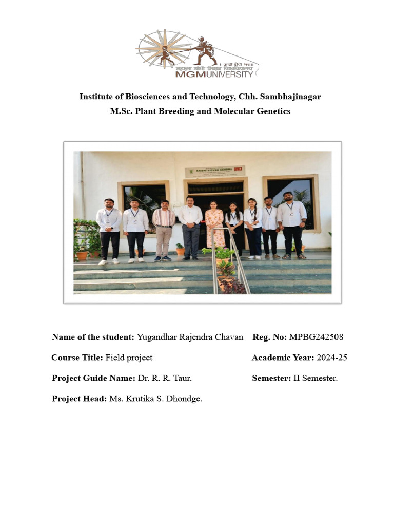 Yugandhar Field Project Report | PDF | Agriculture | Soil