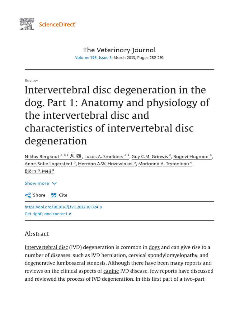 Intervertebral Disc Degeneration in The Dog. Part 1 - Anatomy and ...