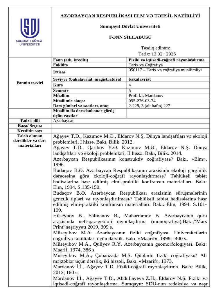 Sillabus Fiz-coğ Rayon | PDF