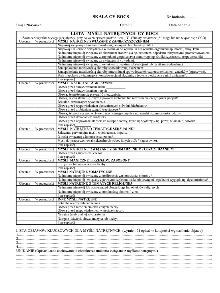CY-BOCS Arkusz | PDF