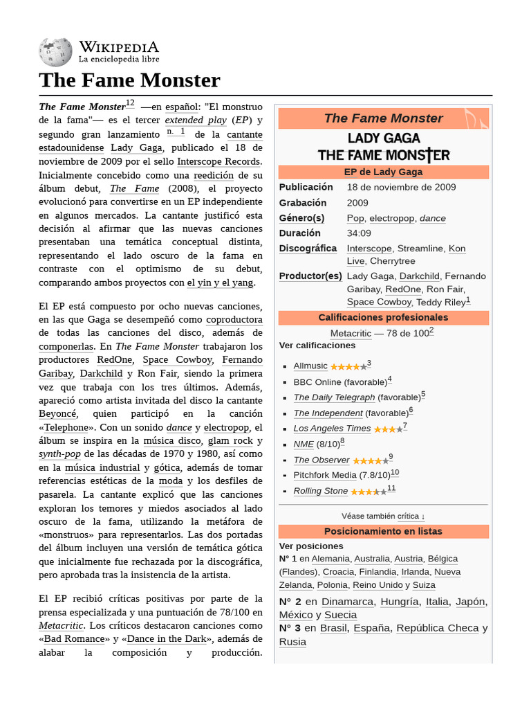 The Fame Monster: Canciones y Lanzamiento | PDF | Lady Gaga | Industria ...