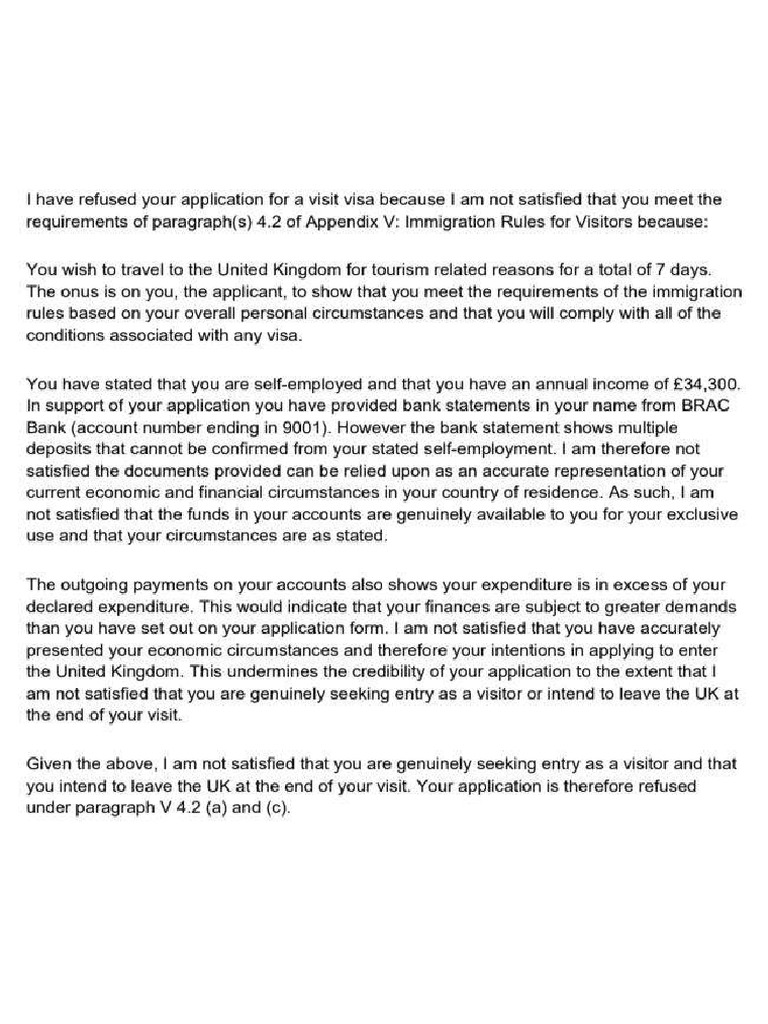 UK Visa Refuse Letter | PDF
