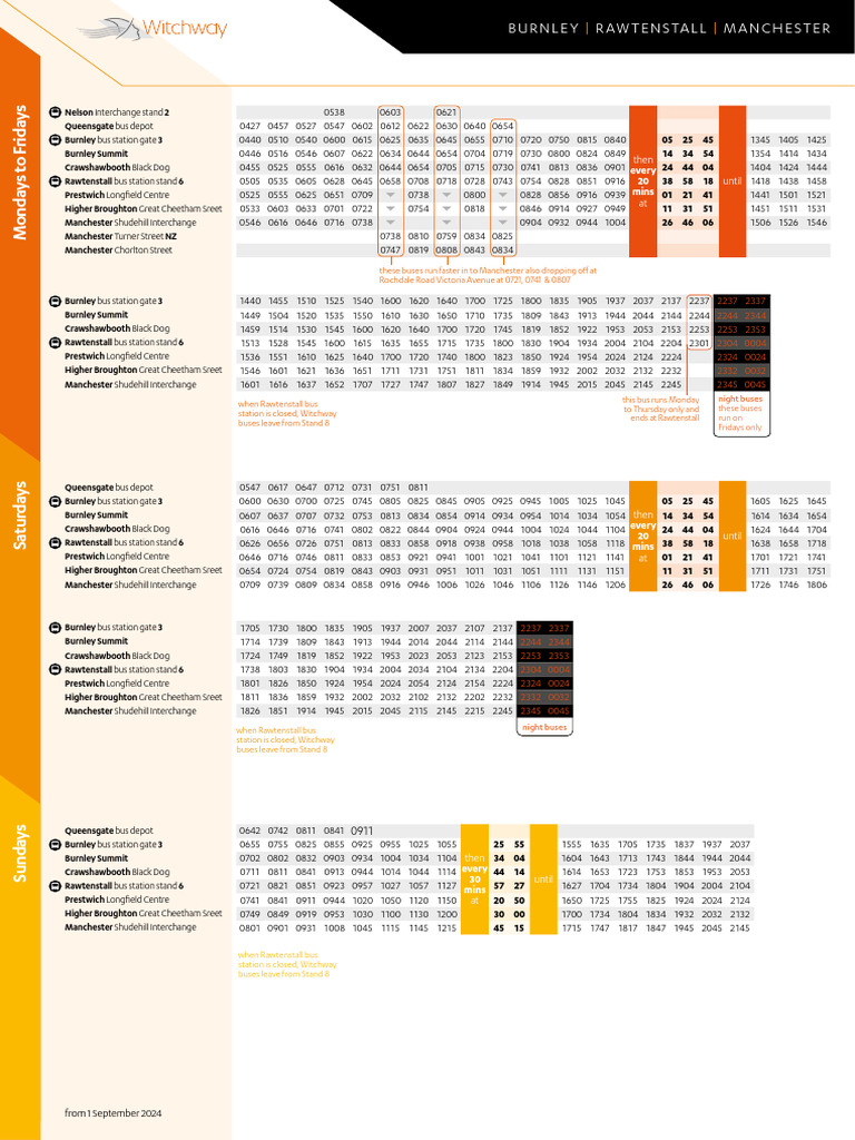 X43 Bus Timetable: Manchester to Burnley | PDF | Motor Vehicle ...