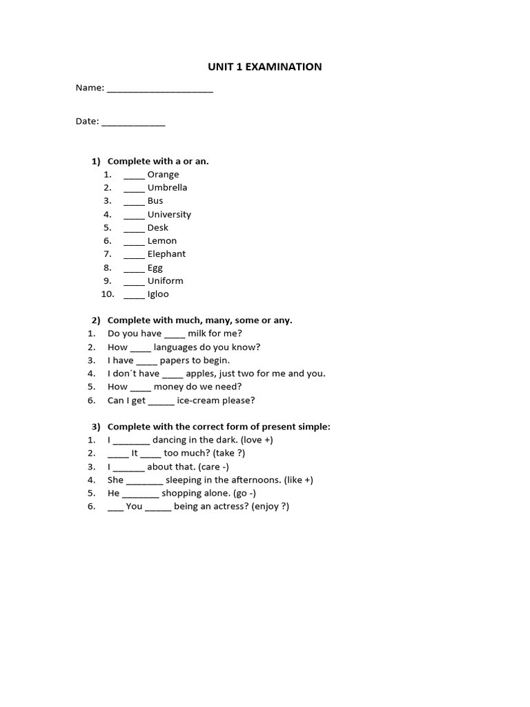 Unit 1 English Exam Practice | PDF