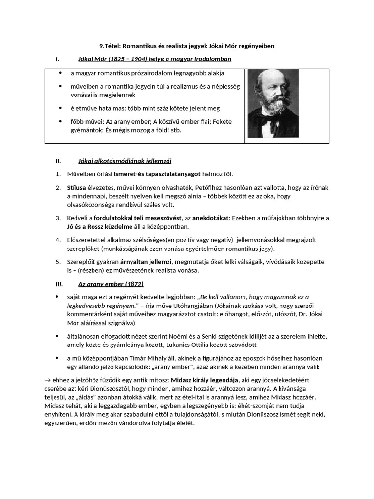 Tétel Jókai Az Aranyember | PDF