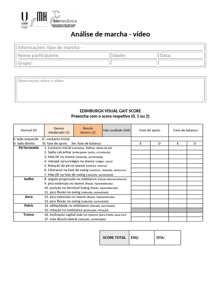 Análise de Marcha com Edinburgh Gait Score | PDF