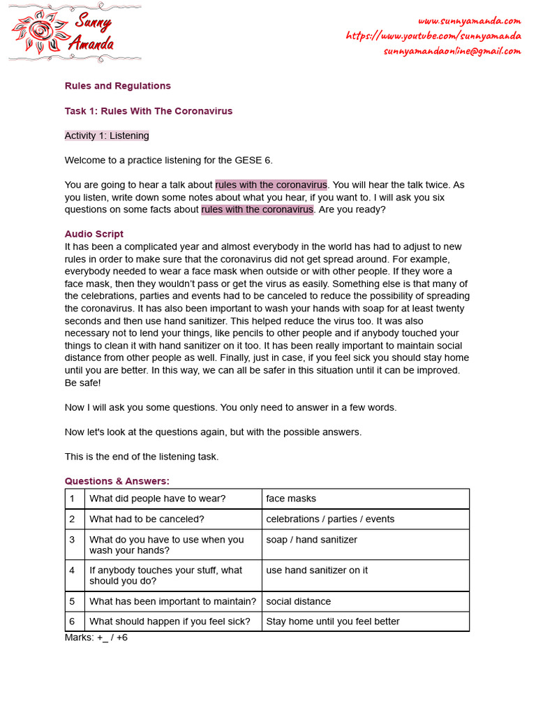 GESE-6-Rules-and-Regulations-Rules-with-the-Coronavirus | PDF