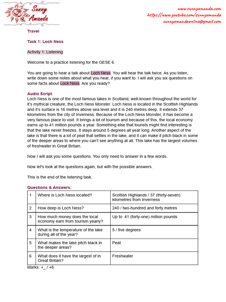 GESE 6 Travel Loch Ness | PDF