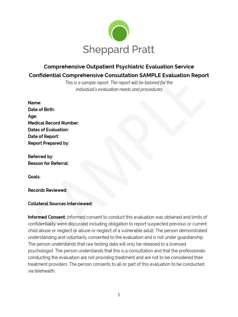 Sample Confidential Comprehensive Evaluation Repor | PDF | Mental ...