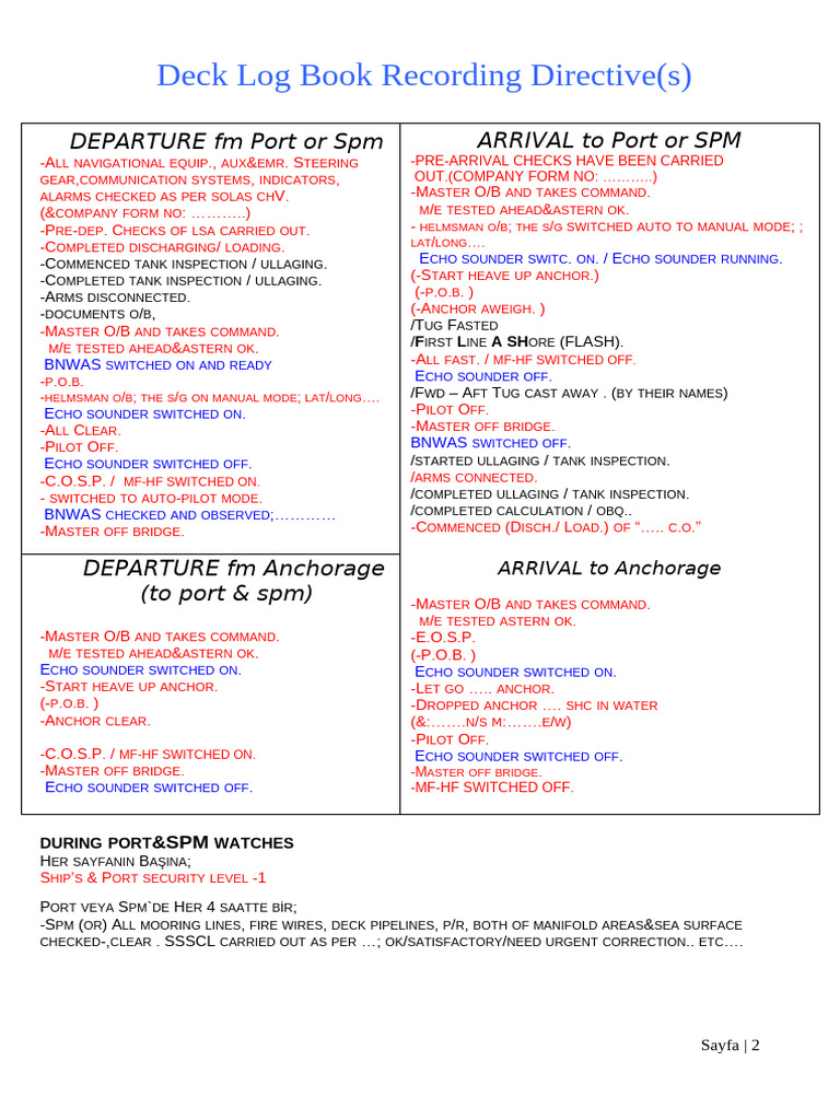 BRB-001 - Deck Log Book Recording Directive | PDF | Watercraft | Water Transport