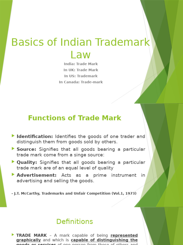 Basics of Indian Trademark Law | PDF | Trademark | Trademark Infringement