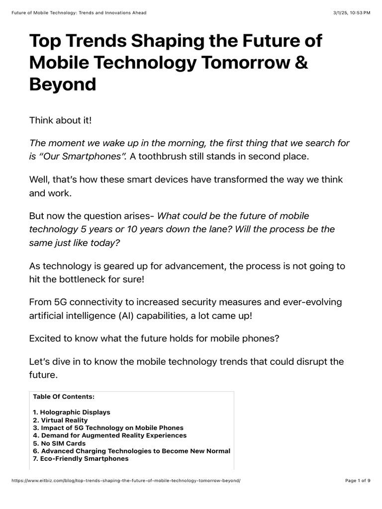 Future of Mobile Technology: Trends and Innovations Ahead | PDF ...