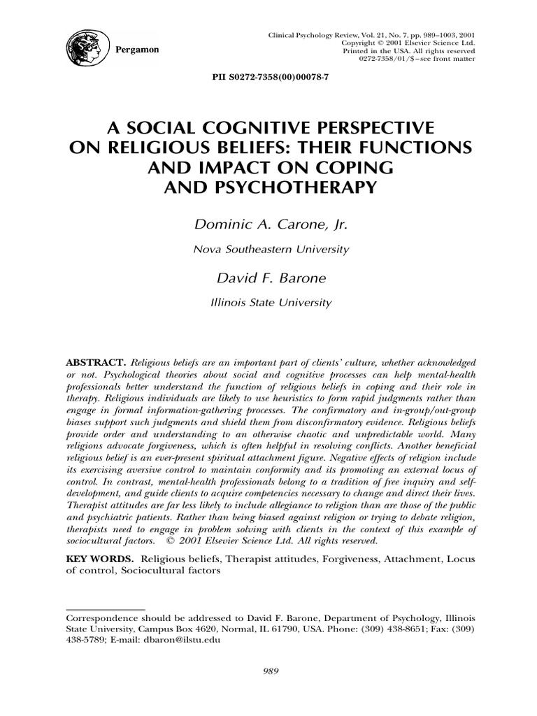 A Social Cognitive Perspective on Religious Beliefs - Carone e Barone | PDF | Forgiveness ...