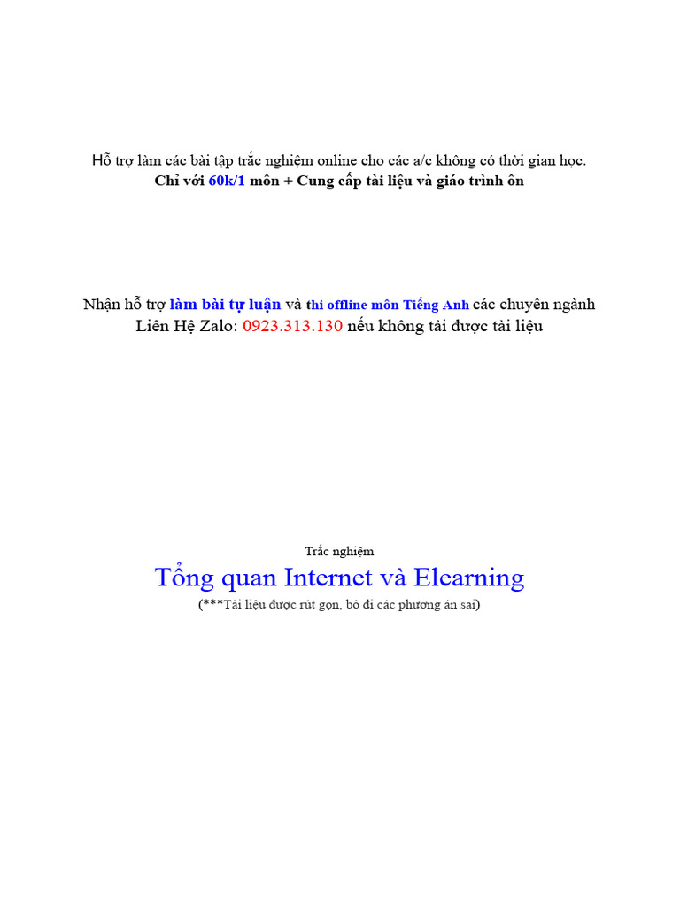 (123doc) - Trac-Nghiem-Tong-Quan-Internet-Va-Elearning-Tvu-Dai-Hoc-Tra-Vinh | PDF