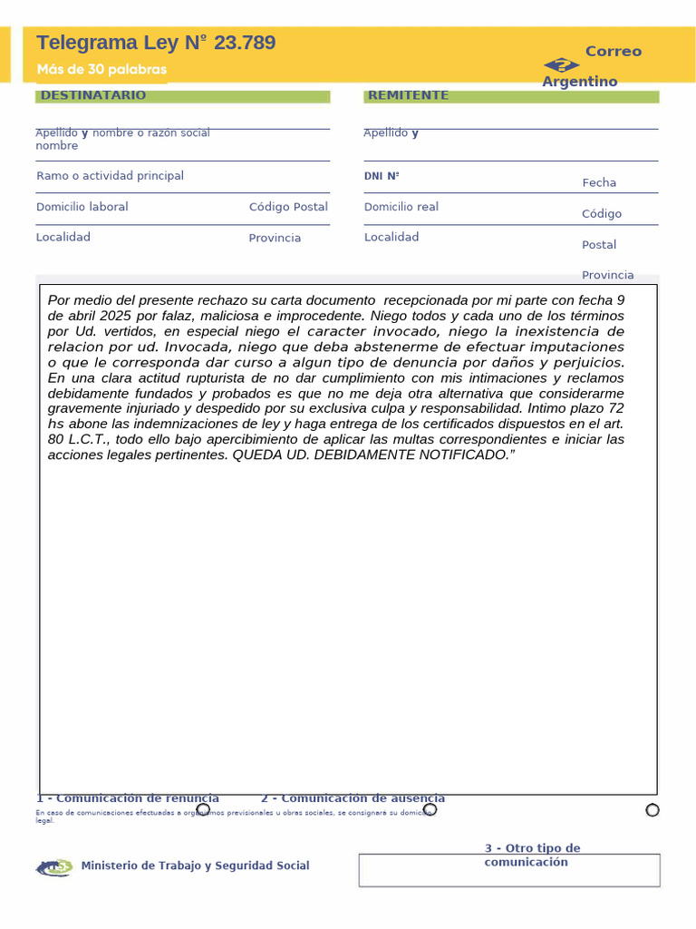 Martinez Daniel Antonio Telegrama 2 Mijormi | PDF