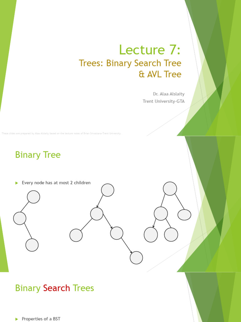 Lecture 7 Binary Search Trees Avl Trees Pdf Algorithms And Data Structures Algorithms