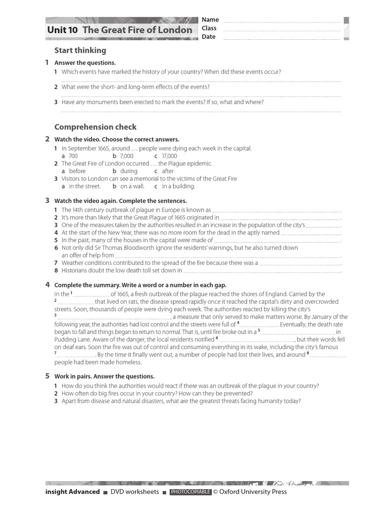 insight advanced DVD worksheets Unit 10 | PDF | Black Death
