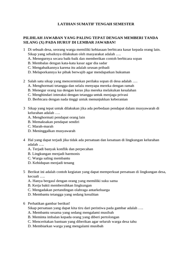 Latihan STS Kelas 4 SD PKN | PDF