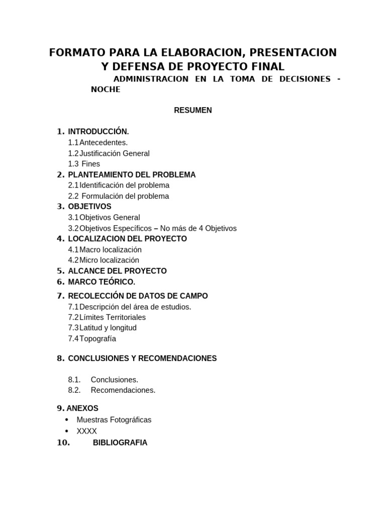 Formato de Proyecto Final en Administración | PDF