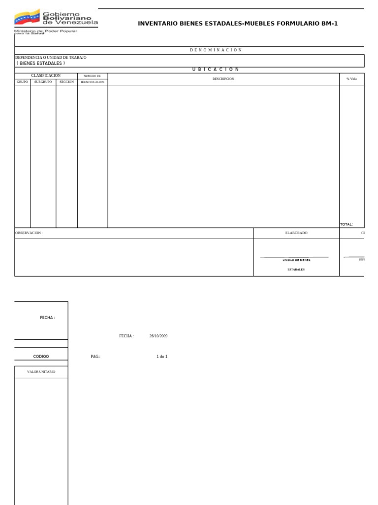 Formulario BM 1 Inventario Inicial | PDF