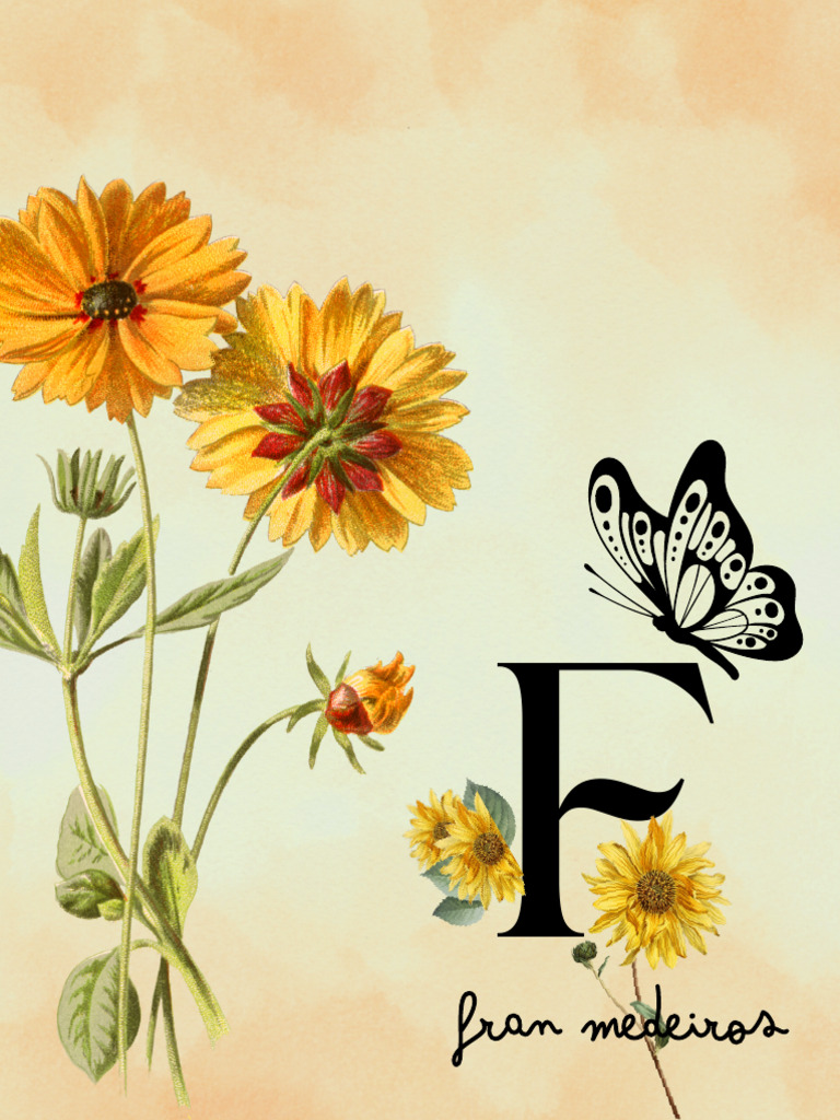 Capa para Planner Com Inicial Do Nome Laranja e Preto Floral | PDF