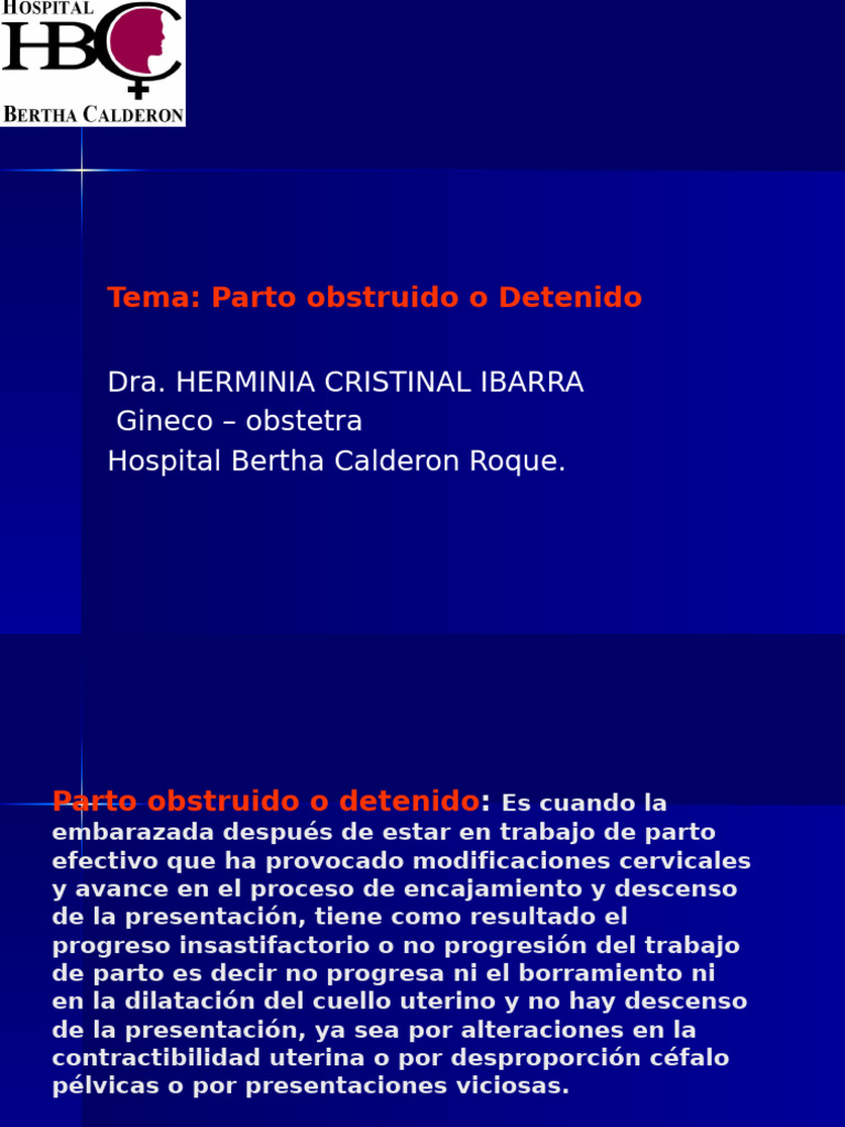 Parto Obstruido | PDF | Parto | Obstetricia