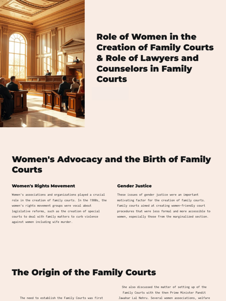Role of Women in The Creation of Family Courts and Role of Lawyers and Counselors in Family ...