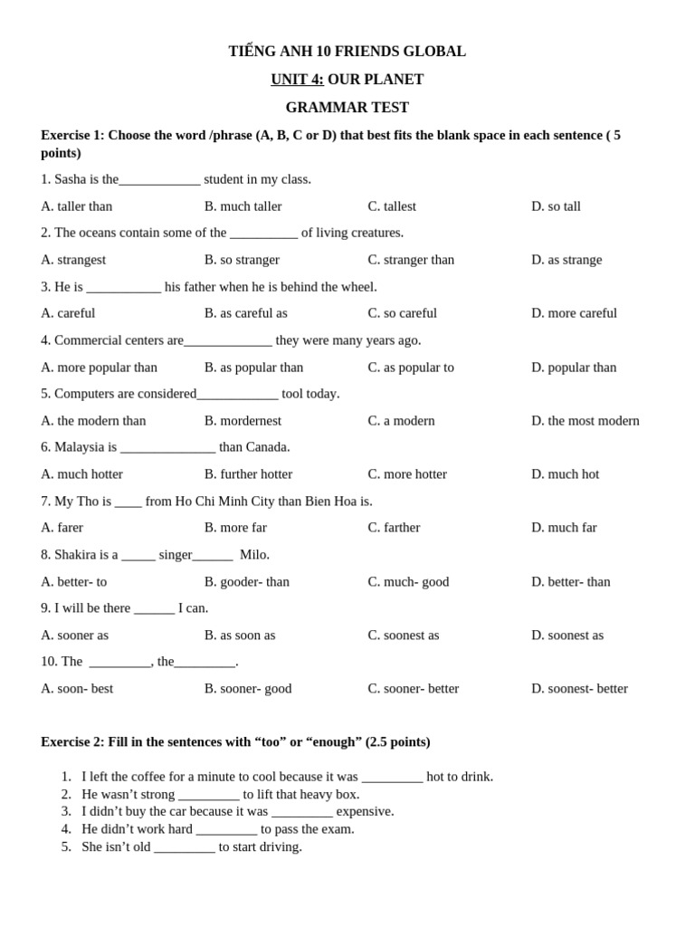 Grammar Test for Friends Global 10 | PDF