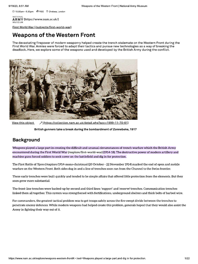 Weapons of The Western Front | PDF