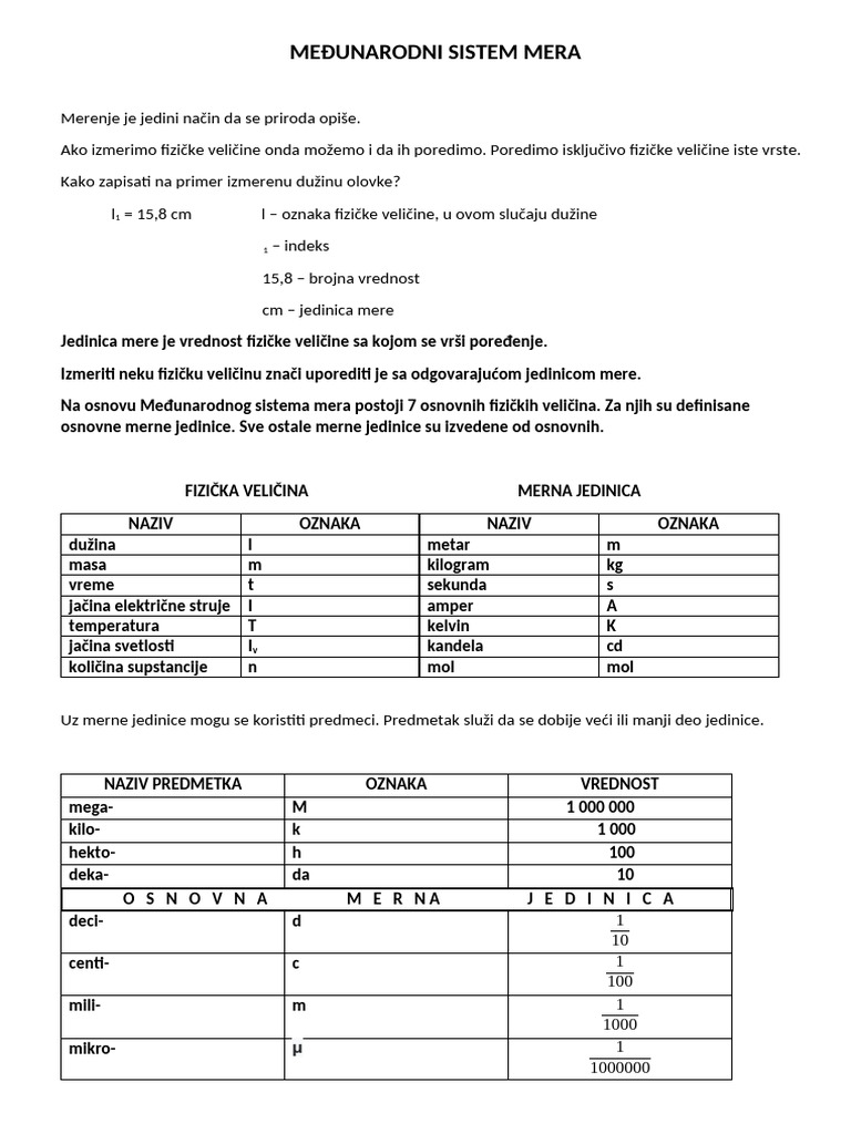 Međunarodni Sistem Mera, Merila I Merni Instrumenti | PDF