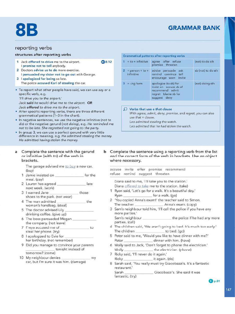 Reporting Verb Practise | PDF
