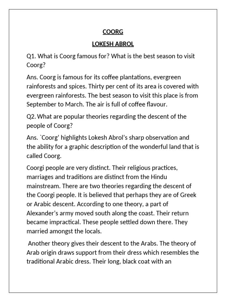Coorg - Q & A | PDF
