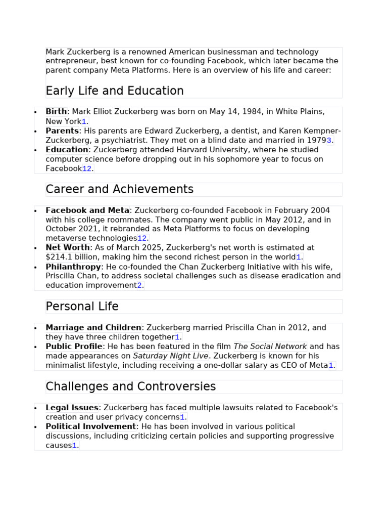 Mark Zuckerberg Is A Renowned American Businessman and Technology ...