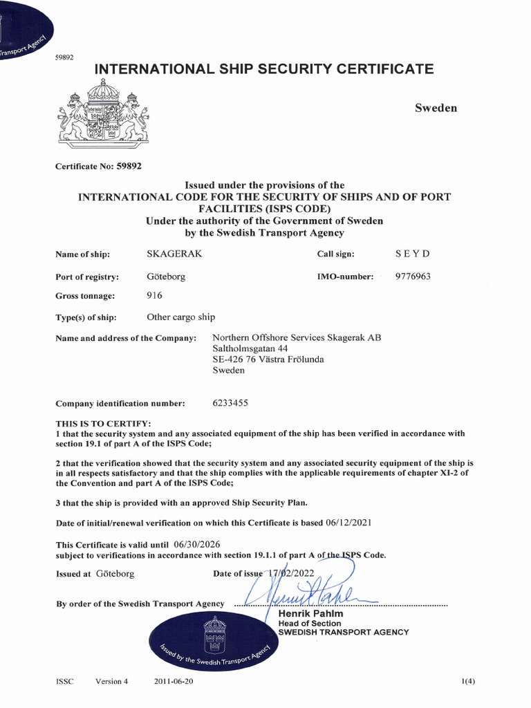 A05 ISPS Certificate | PDF