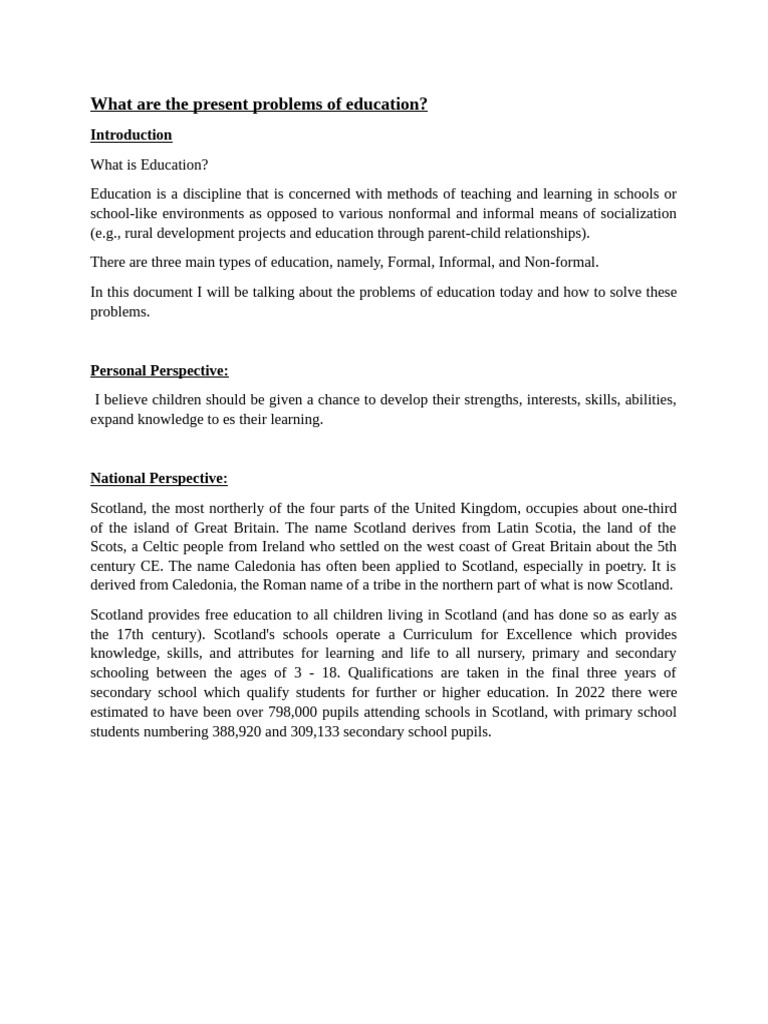 Global Perspective (Problems and Their Solutions On Education Today ...