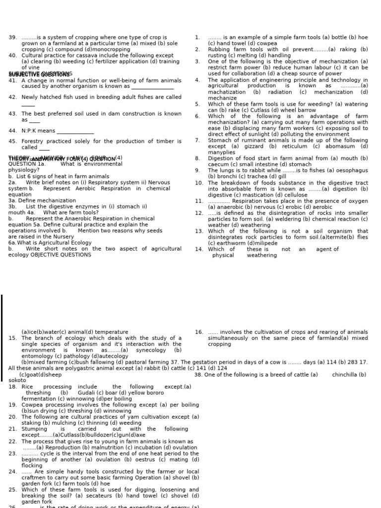 Agricultural Science SSS 1 | PDF | Digestion | Respiratory System