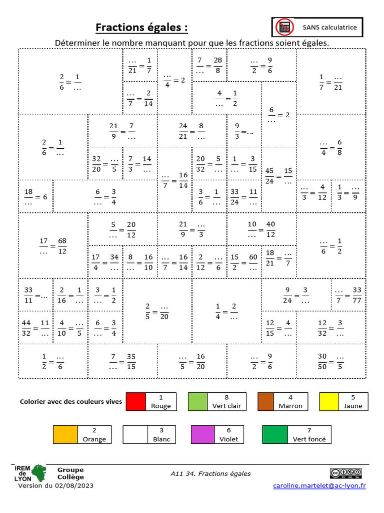 Fractions égales et écriture équivalente | PDF | Couleur