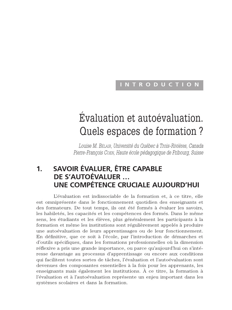 Formation à l'évaluation et autoévaluation | PDF