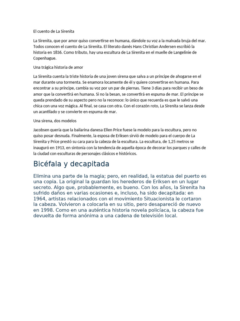 El cuento de La Sirenita | PDF