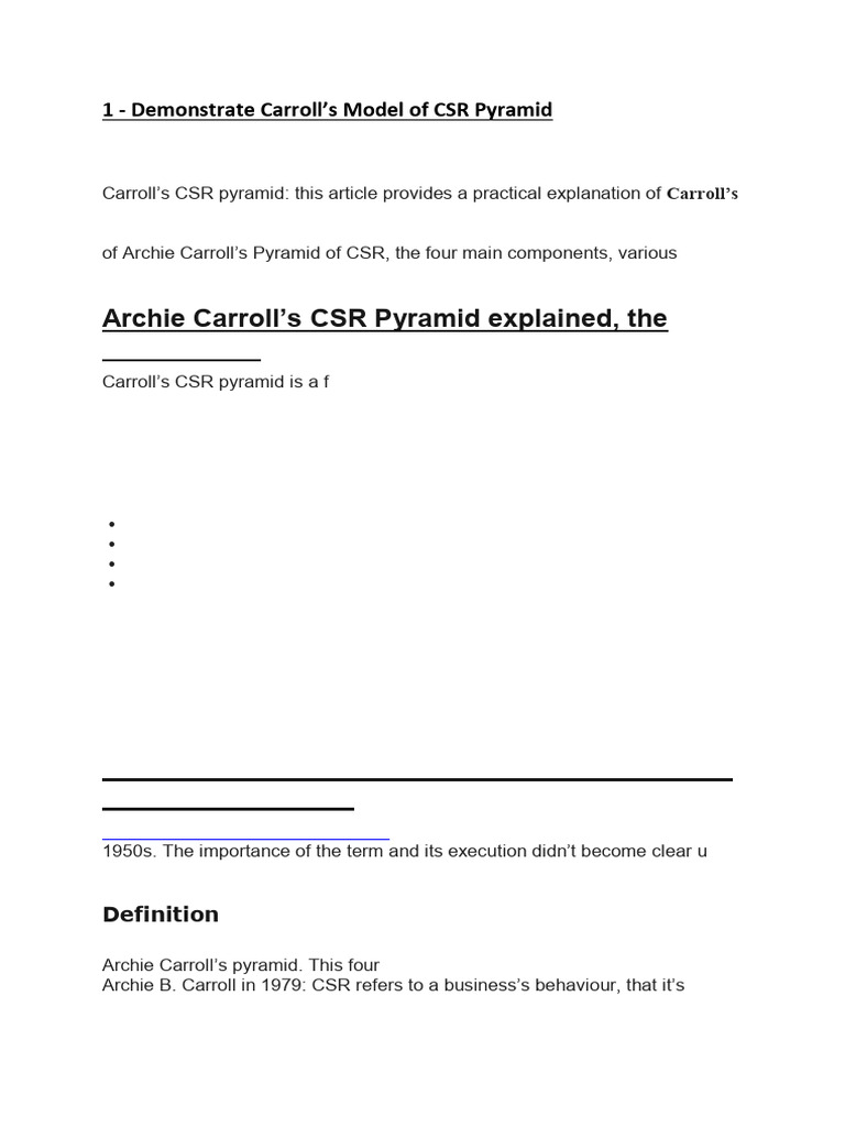 1 - Demonstrate Carroll's Model of CSR Pyramid | PDF | Corporate Social ...