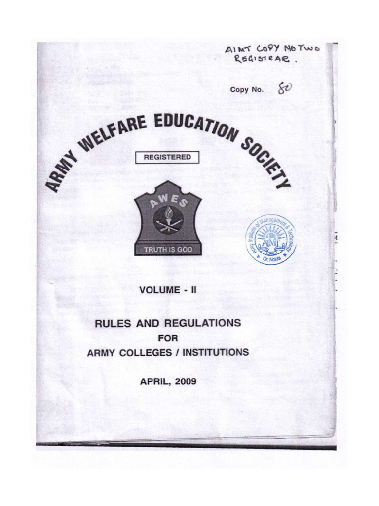 AWES Rules and Regulations For Army Colleges Institutions | PDF