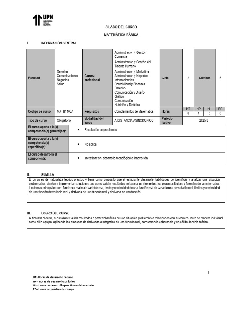 Silabo de Matemática Básica | PDF | Función (Matemáticas) | Aprendizaje