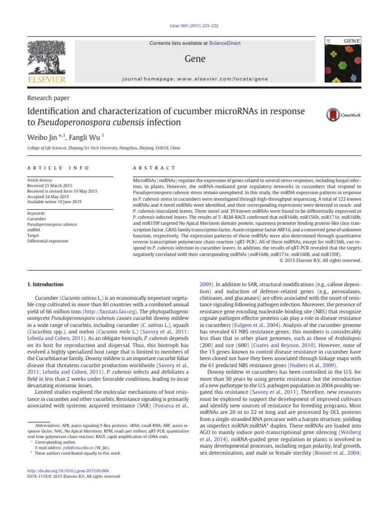 Identification and Characterization of Cucumber microRNAs in Response ...