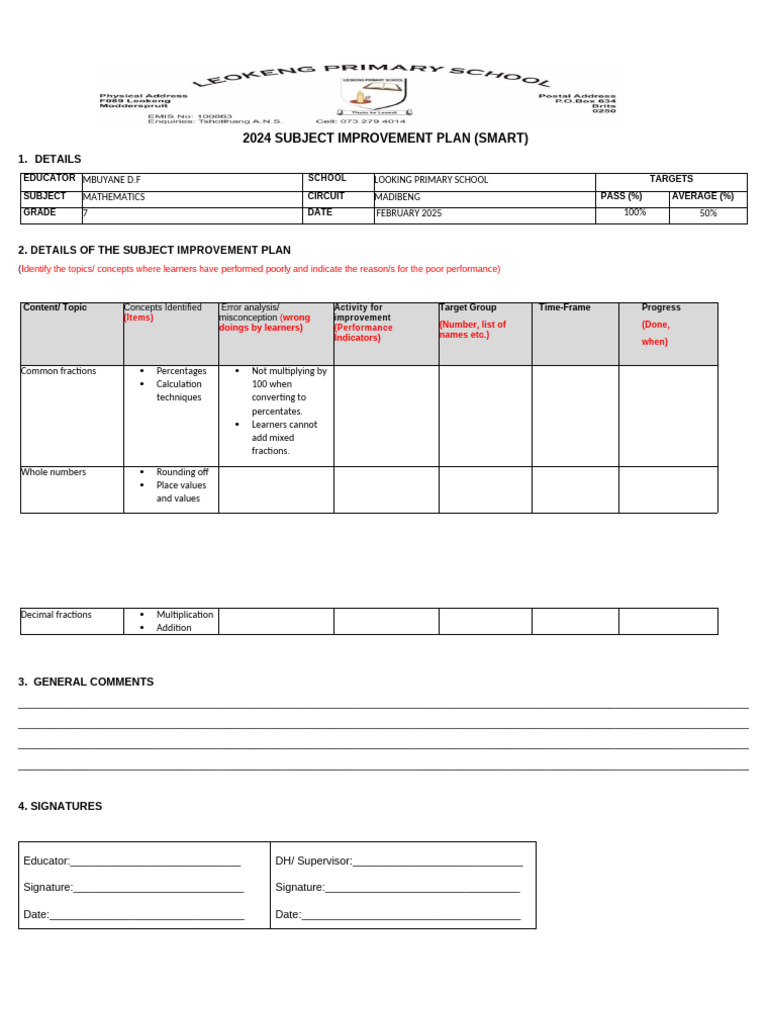 2024 Subject Improvement Plan | PDF | Multiplication | Rounding